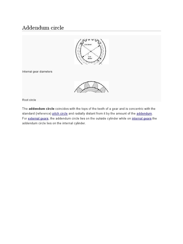 Addendum Circle: Internal Gear Diameters | PDF
