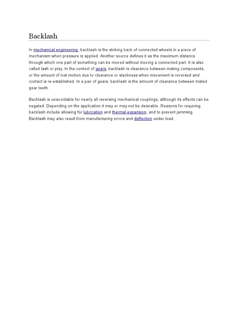 Backlash: Mechanical Engineering | PDF | Technology & Engineering