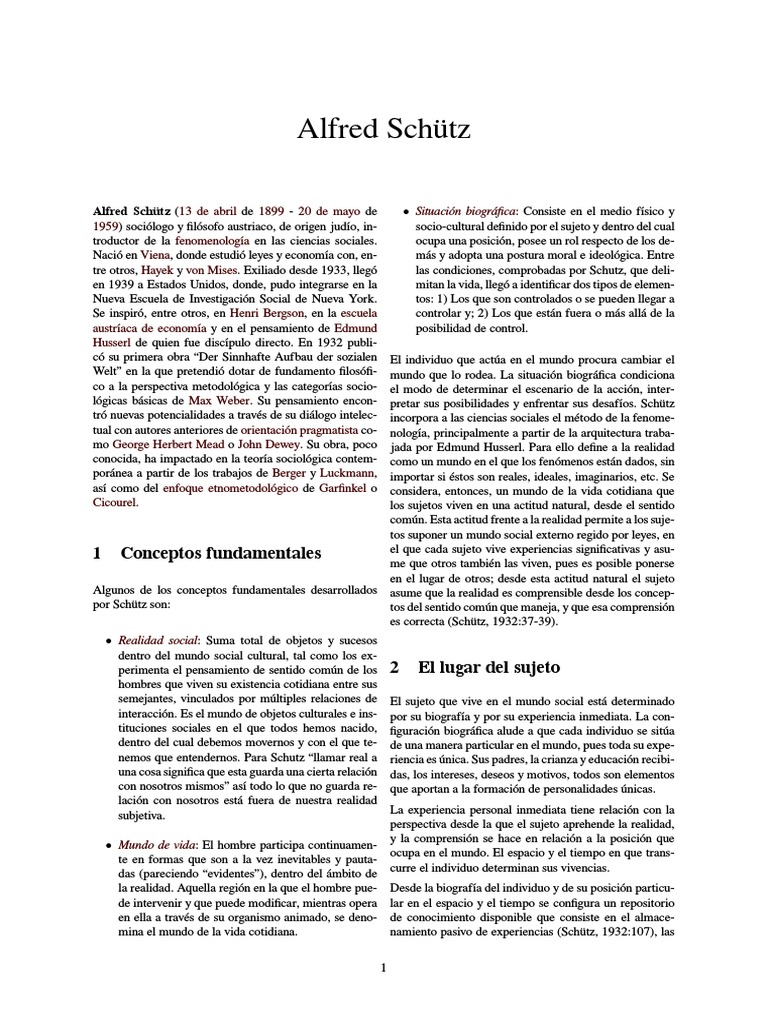 Alfred Schütz - Biografia | PDF | Interacciones de disciplina académica ...