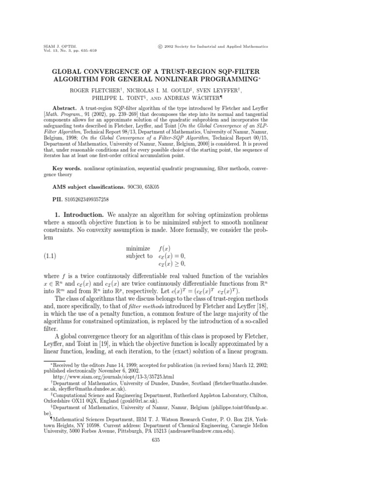 Global Convergence of A Trust-Region Sqp-Filter Algorithm For General Nonlinear Programming ...
