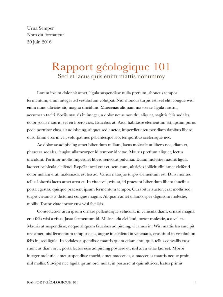 Rapport Géologique 101: Sed Et Lacus Quis Enim Mattis Nonummy | PDF