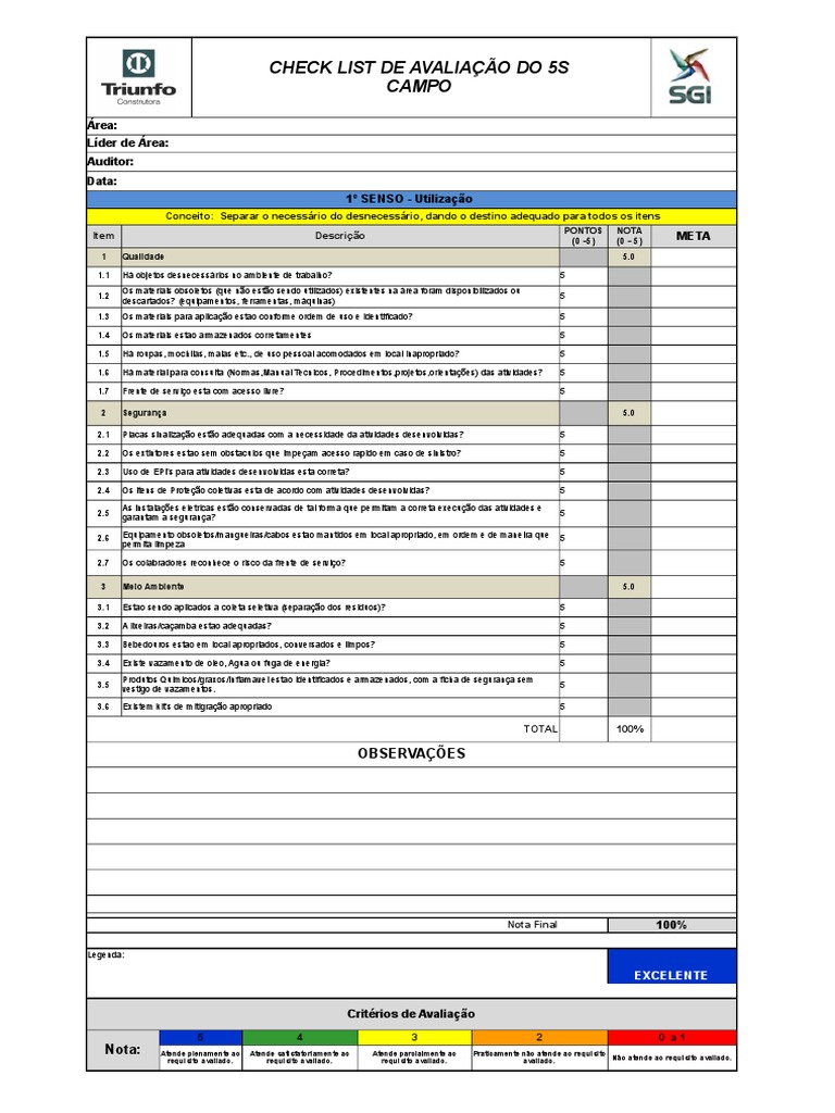 1s - Check List Senso de Utilização-Produção | PDF | Science | Ciência ...