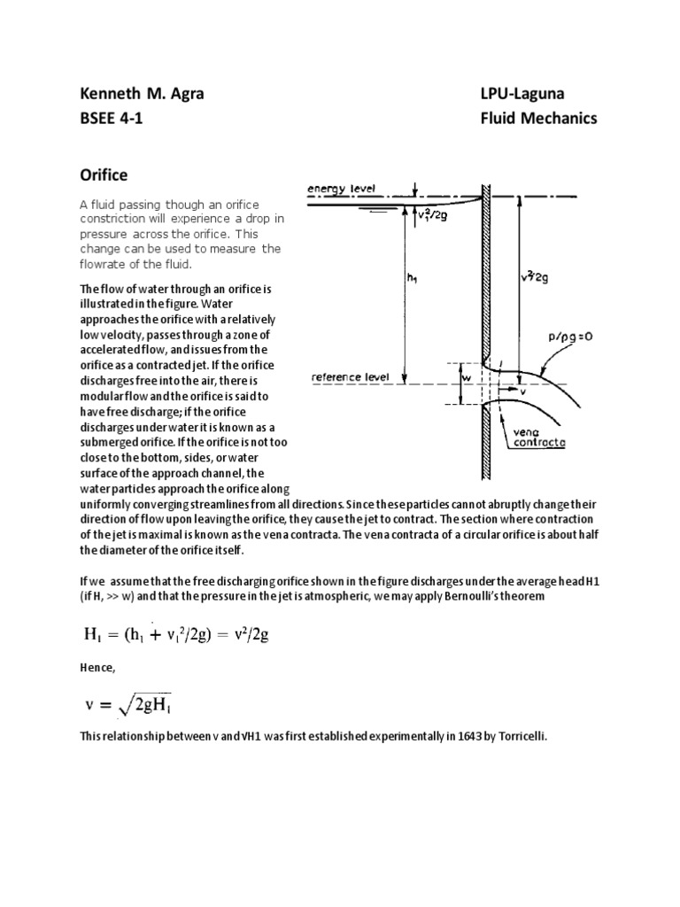 Orifice Definition, Description, Equation, Application | PDF | Phases ...