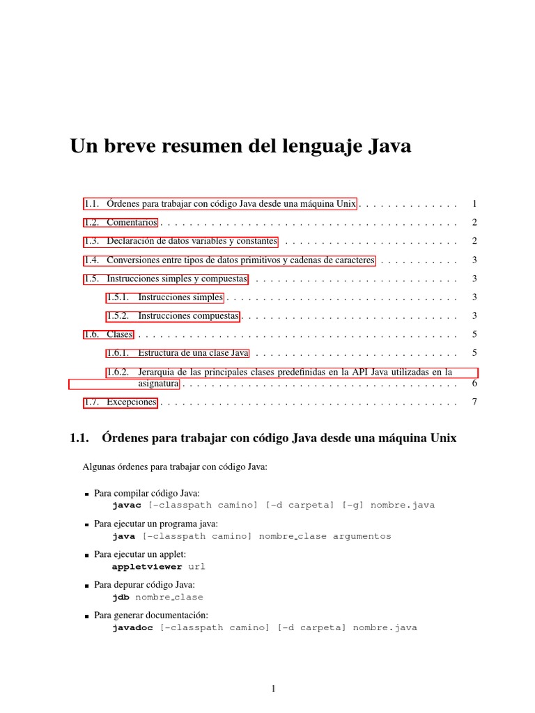 Resumen Lenguaje Java | PDF | Java (lenguaje de programación) | Notación