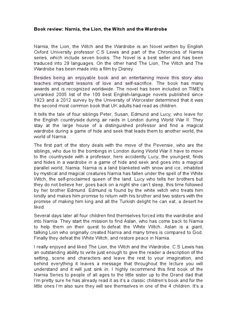 Book Review - Narnia | PDF | The Chronicles Of Narnia | Aslan