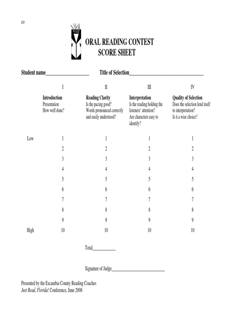 Oral Reading Contest Score Sheet | PDF