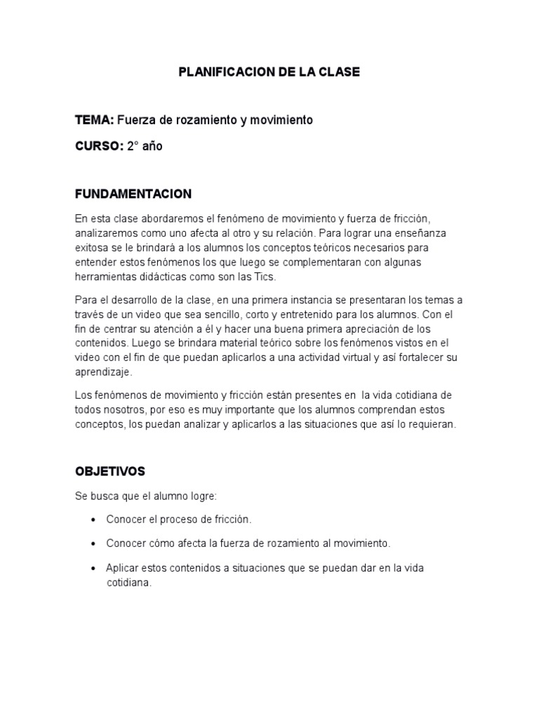 Planificacion de La Clase | PDF | Fricción | Fuerza