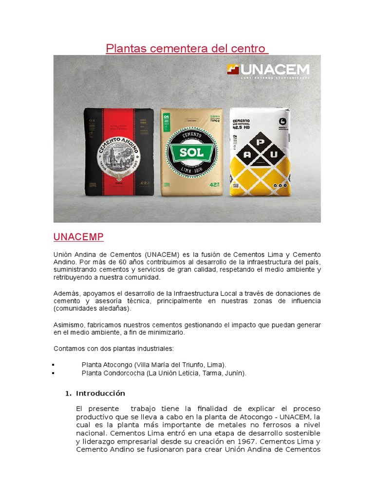 Proceso Productivo de UNACEM en Atocongo | PDF | Cemento | Lima