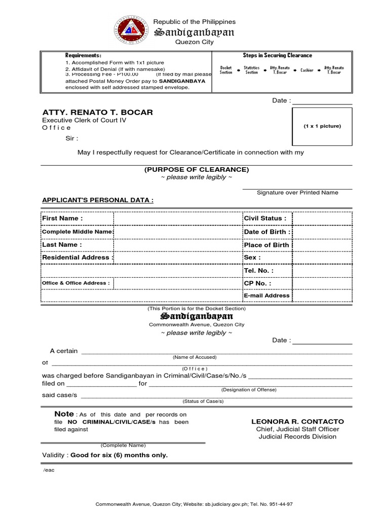 Sandiganbayan Clearance Application Guide | PDF