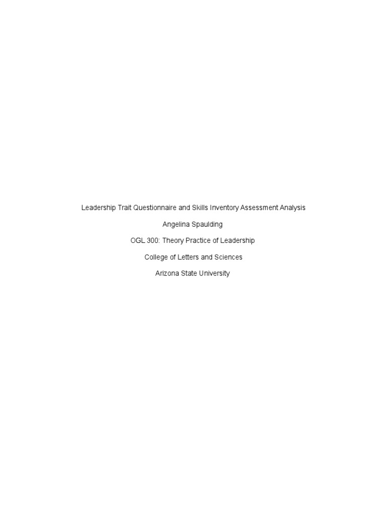 Leadership Trait Questionnaire and Skills Inventory Assessment Analysis ...