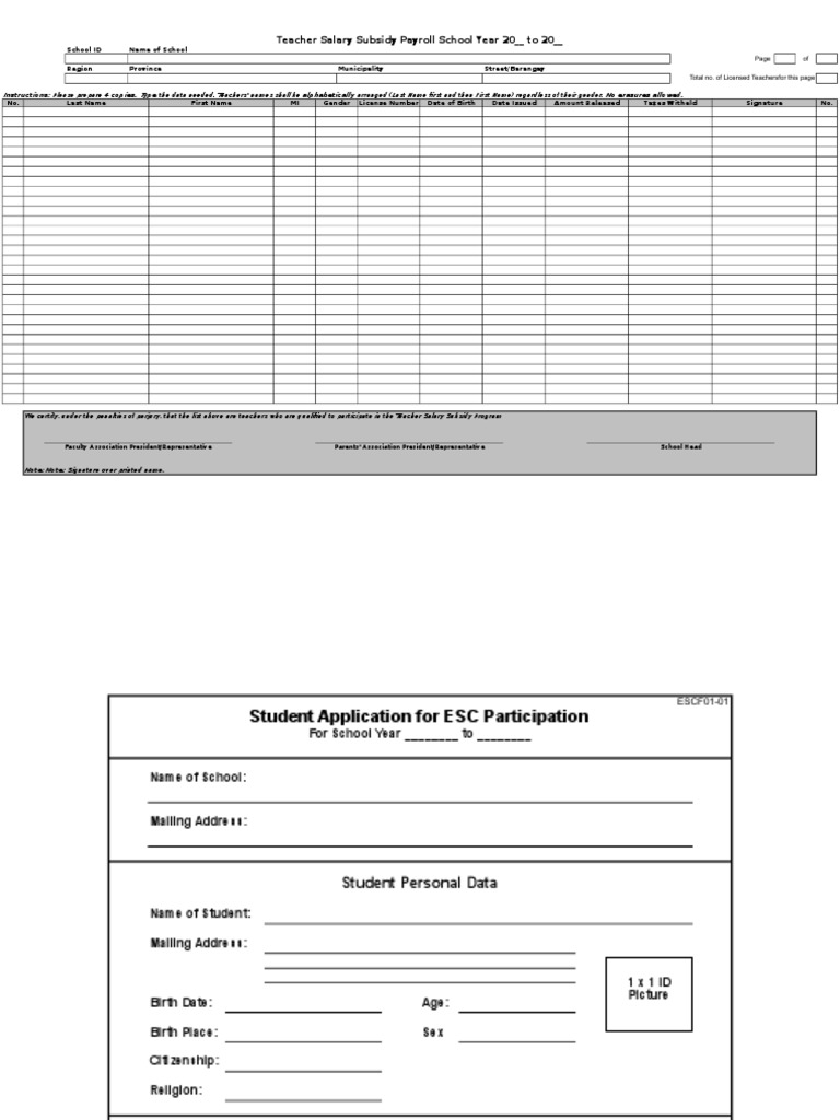 SY 2015-2016 ESC Forms | PDF | Tuition Payments | Teachers