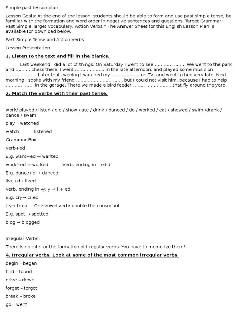 Simple Past Lesson Plan | PDF | Grammatical Tense | English Language