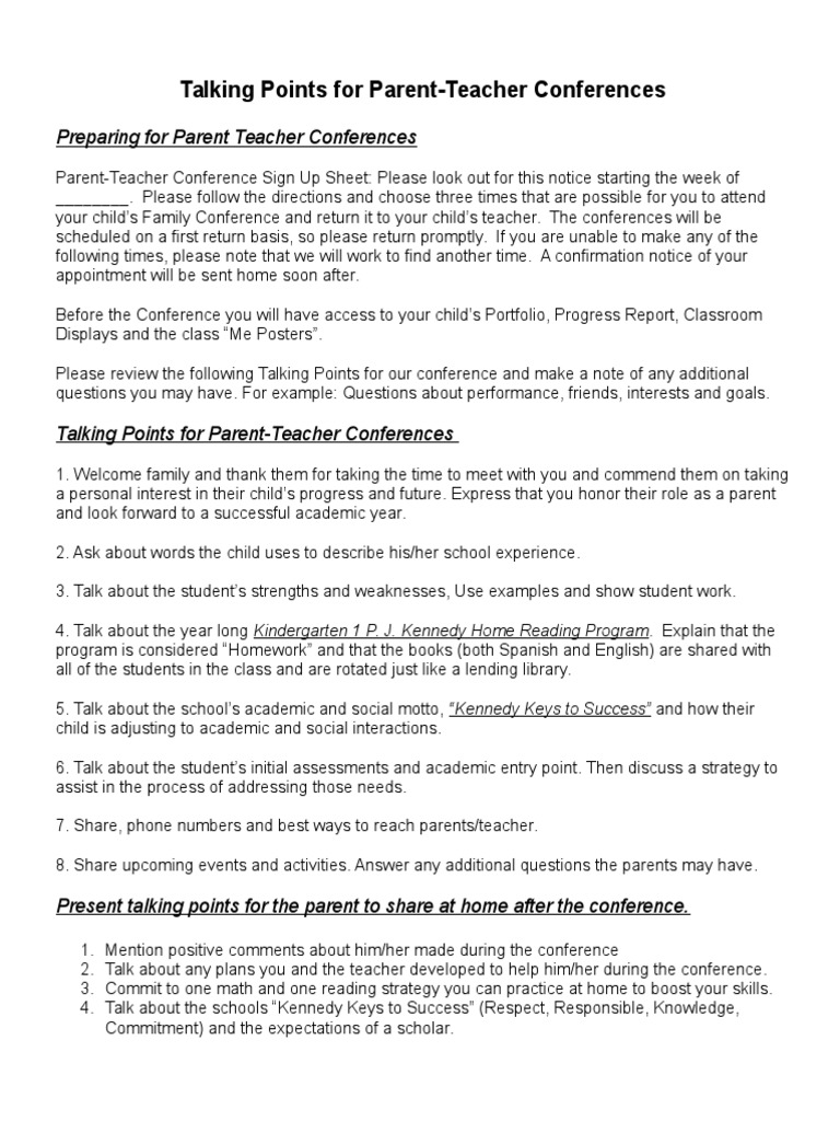 Parent-Teacher Conference Talking Points | PDF