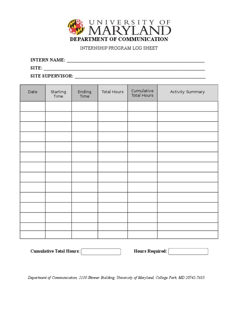 Communication Internship Log Sheet | PDF