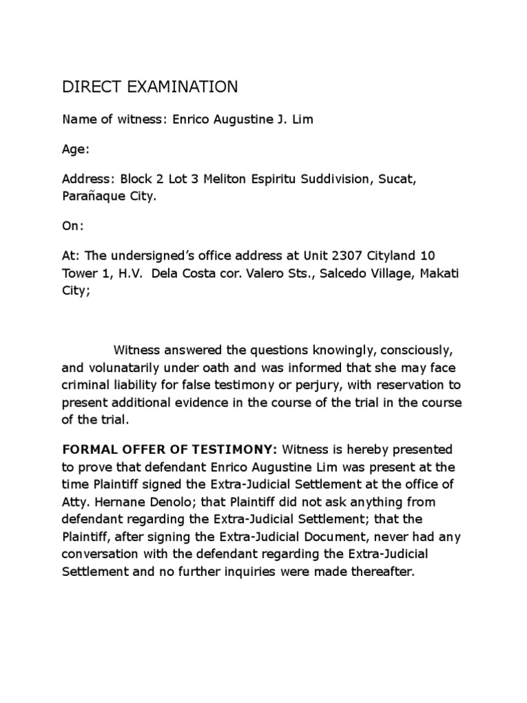 Direct Examination | PDF | Witness | Perjury