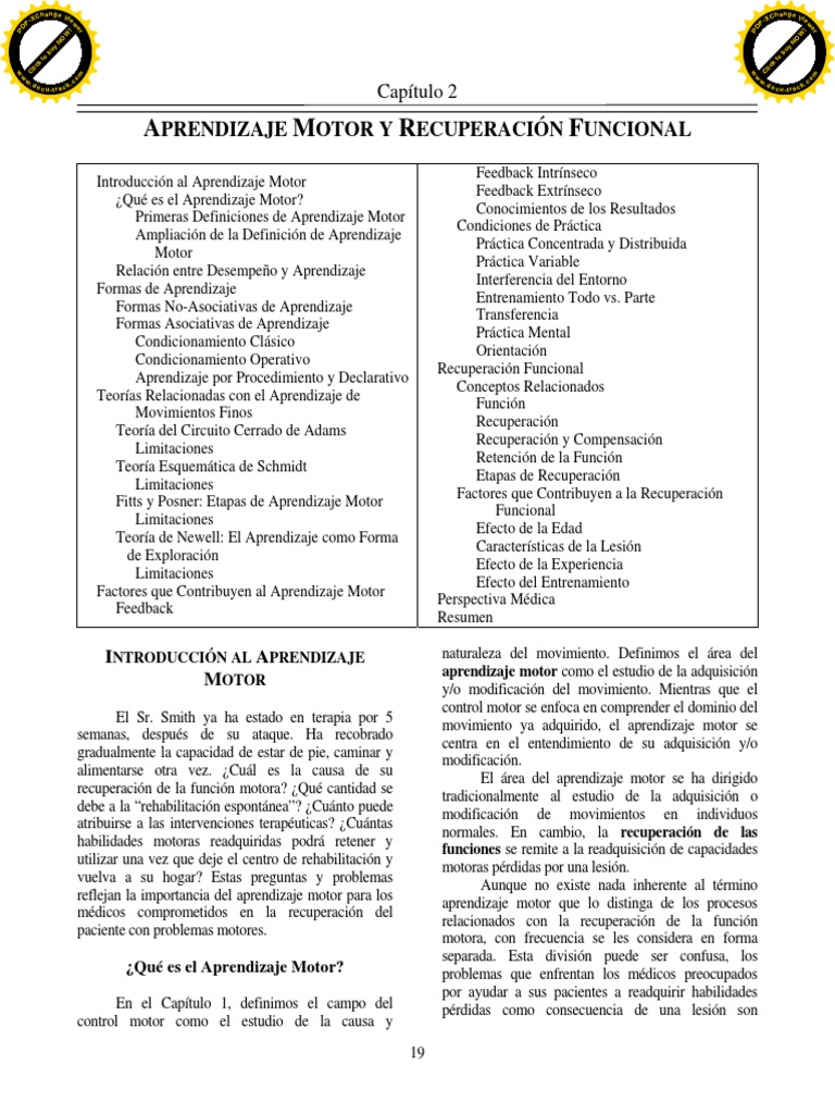 Capitulo 2 Control Motor - Shumway-Cook | PDF | Percepción | Movimiento ...