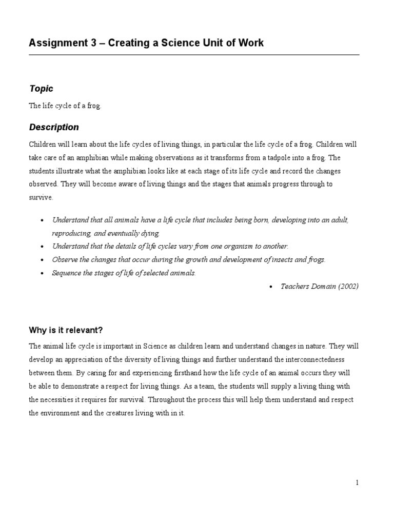 Frog Life Cycle Unit Plan | PDF | Frog | Understanding