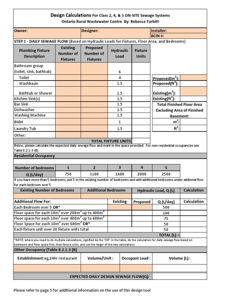 Sewage System Design Spreadsheet-Final | PDF | Sewage | Soil