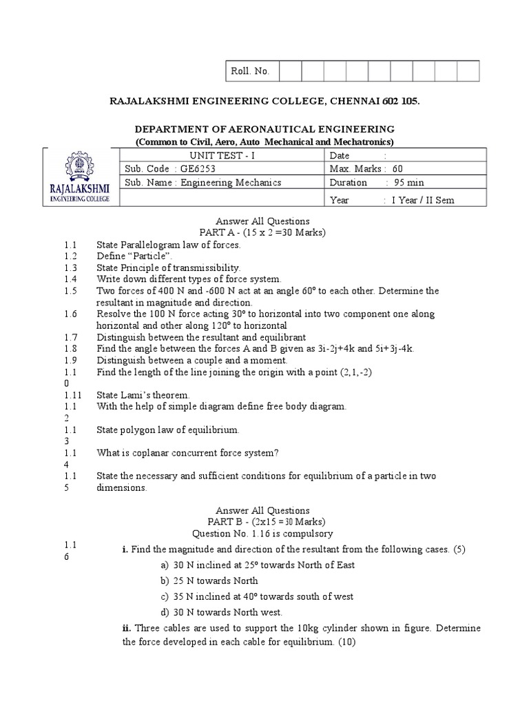 Unit Test II - ME6303 QP | Download Free PDF | Norm (Mathematics) | Force Unit Test II - ME6303 QP | Download Free PDF | Norm (Mathematics) | Force