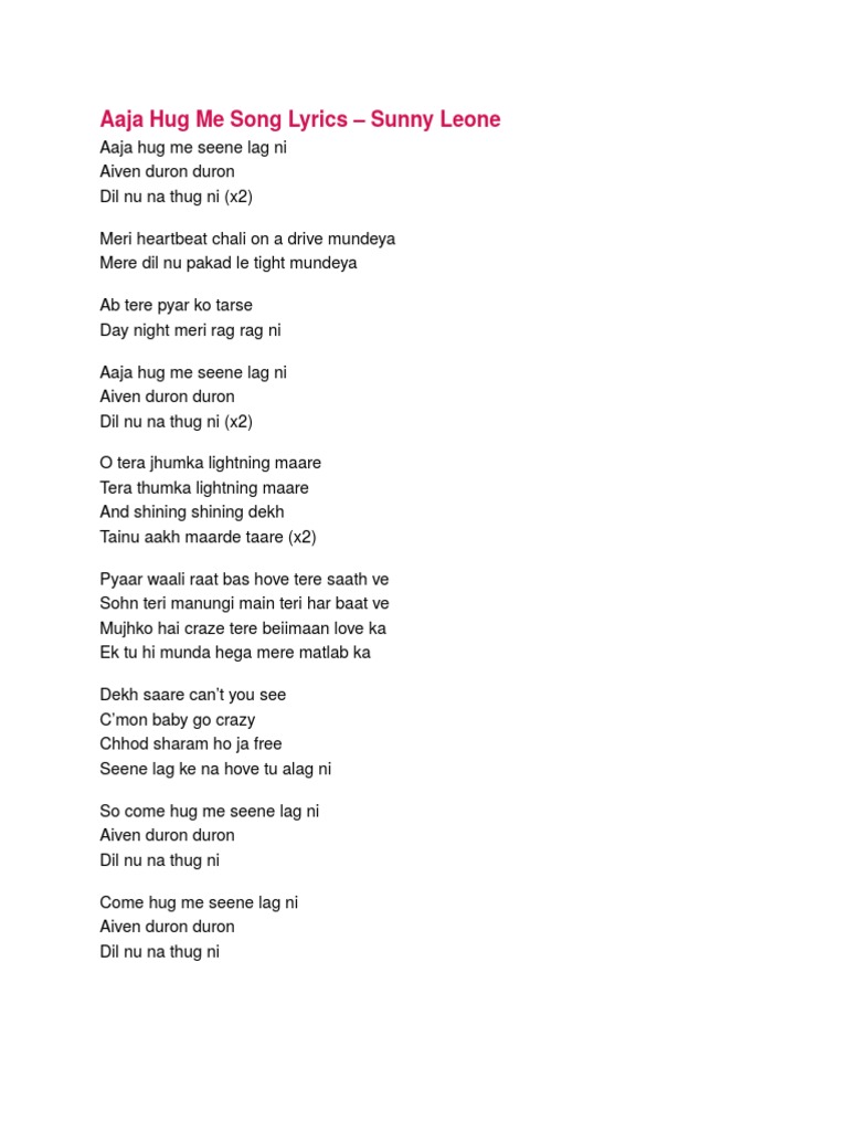 Aaja Hug Me Song Lyrics | PDF
