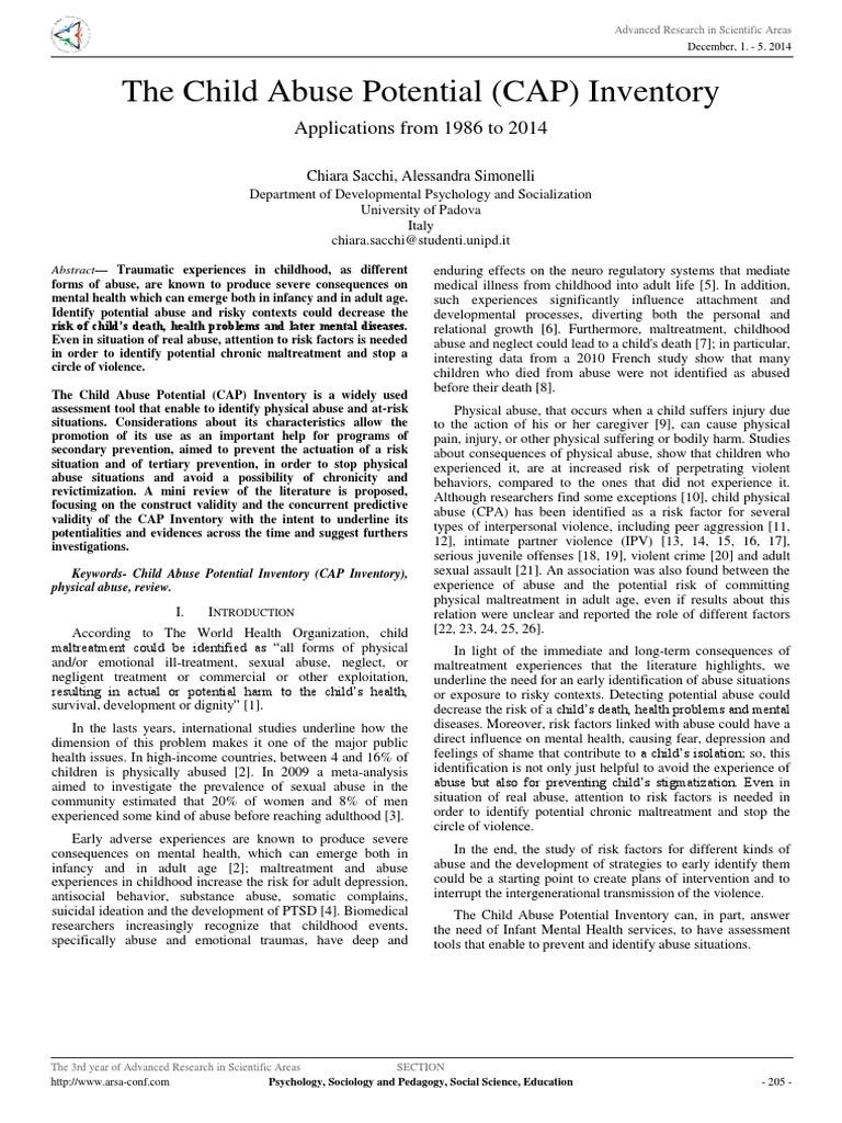 CAP Inventory: Child Abuse Assessment Tool | PDF | Child Abuse | Child ...