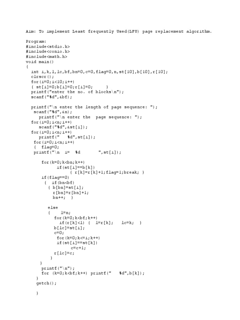 To Implement Least Frequently Used (LFU) Page Replacement Algorithm | PDF To Implement Least Frequently Used (LFU) Page Replacement Algorithm | PDF