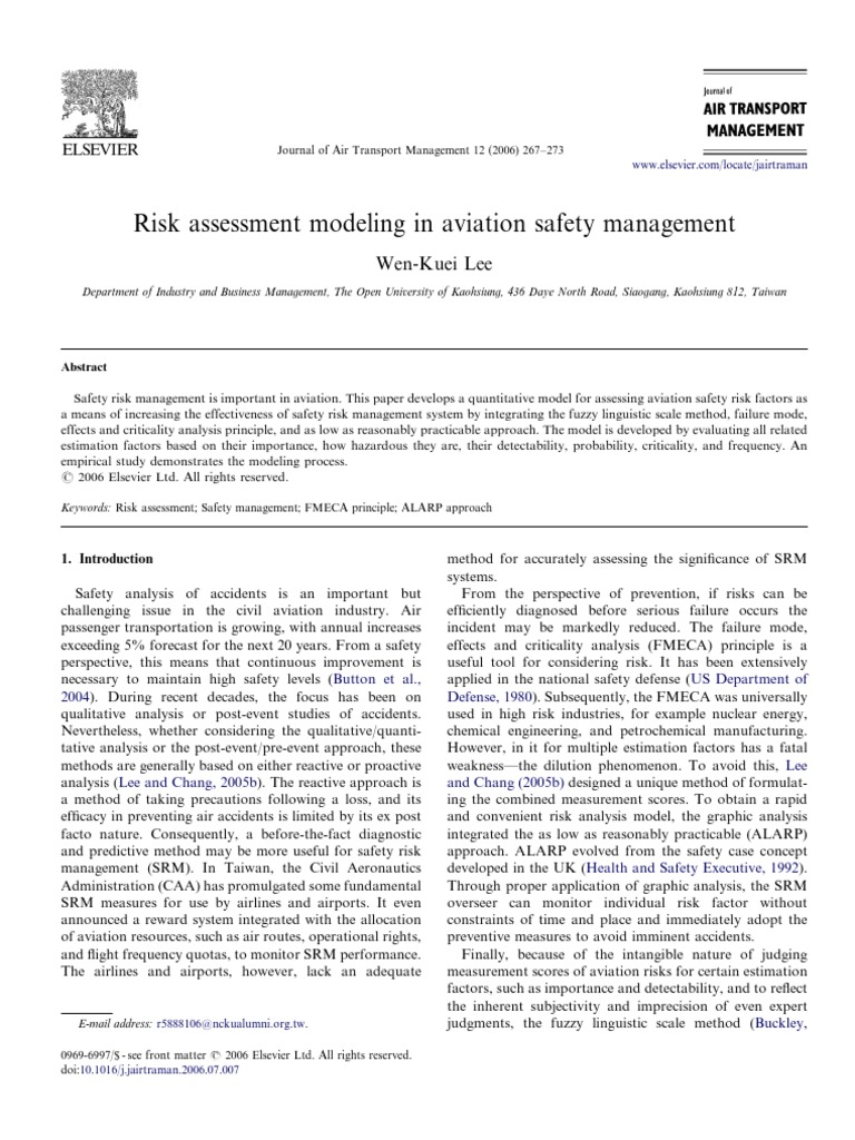 Risk assessment modeling in aviation safety management | United States ...