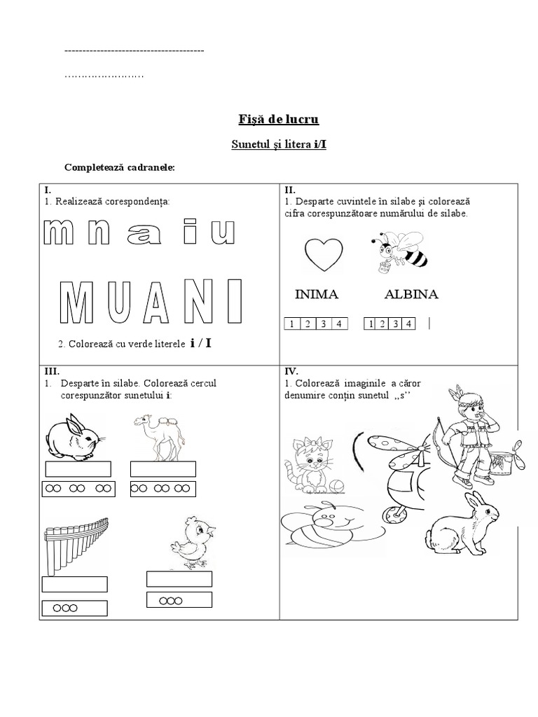Fisa de Lucru Litera I | PDF