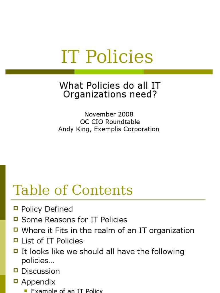 IT Policies | PDF | Computer Network | Information Technology
