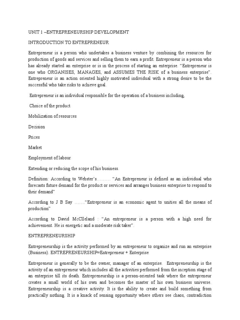 Unit 1 | PDF | Entrepreneurship | Economic Development