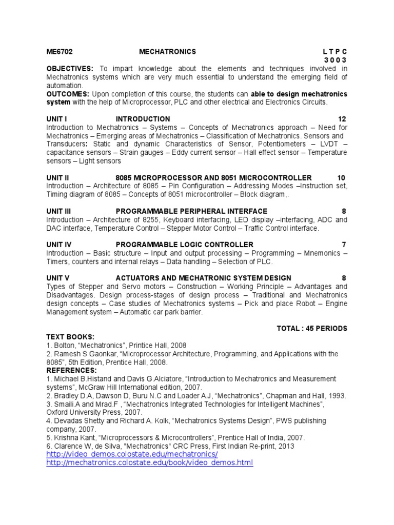 Mechatronics Course Overview | PDF | Programmable Logic Controller | Microcontroller