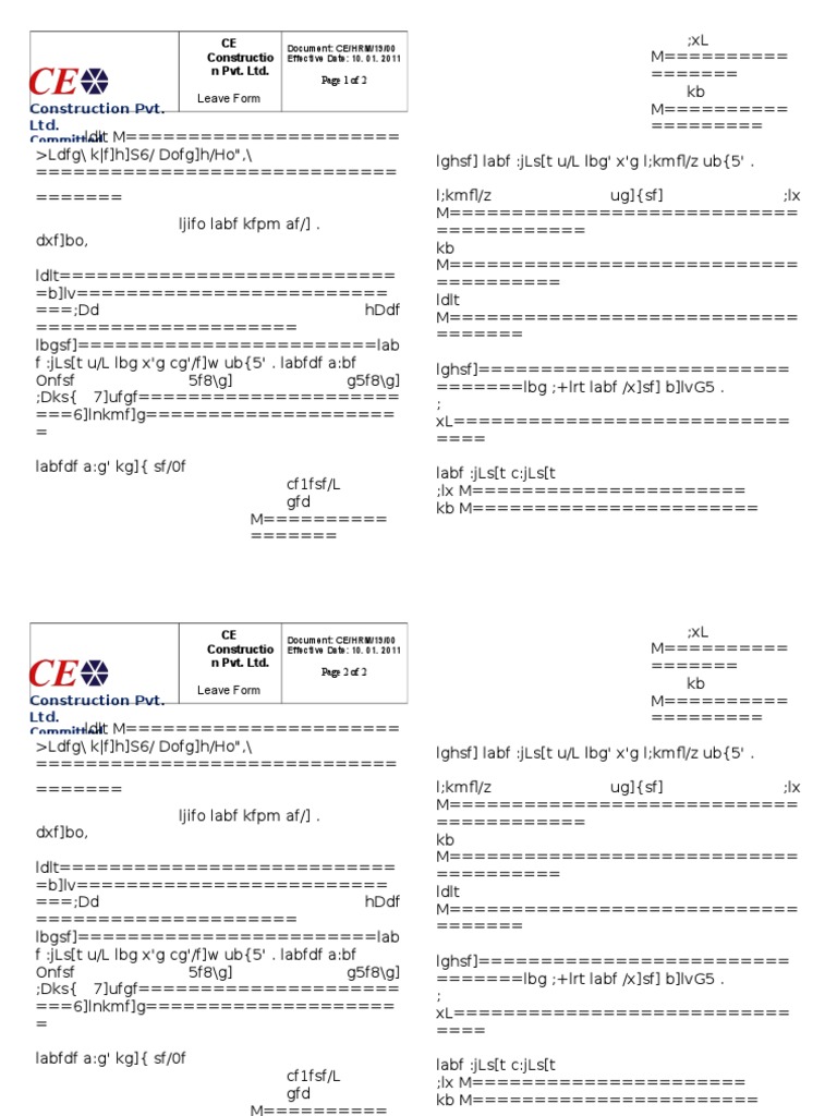 Construction Pvt. LTD.: Leave Form | PDF