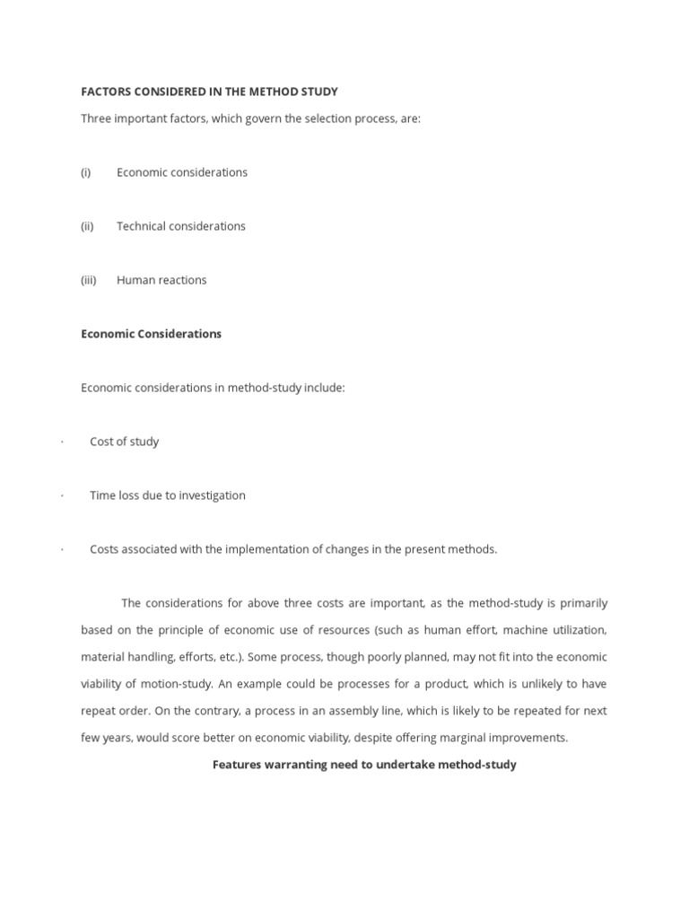Key Factors in Method Study Selection | PDF | Homework | Labour Economics