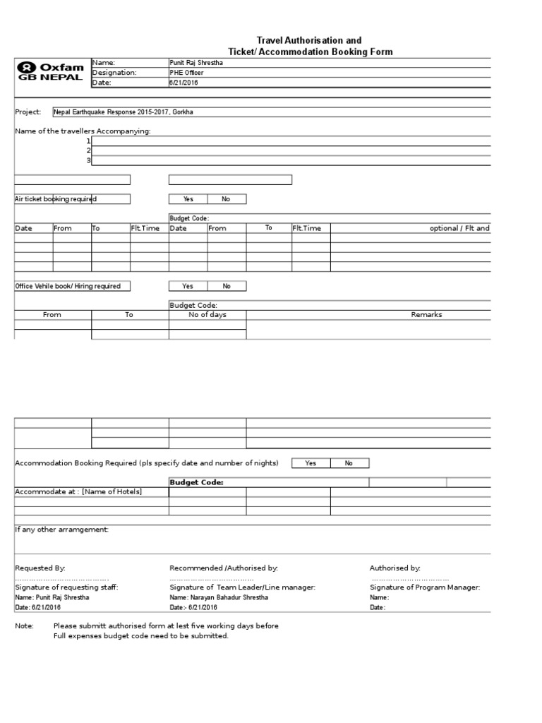 Travel Authorisation Form | PDF