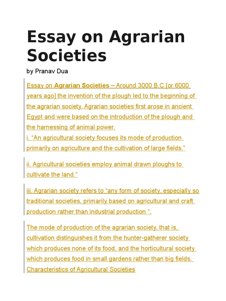 Essay On Agrarian Societies | PDF | Society | Tribe