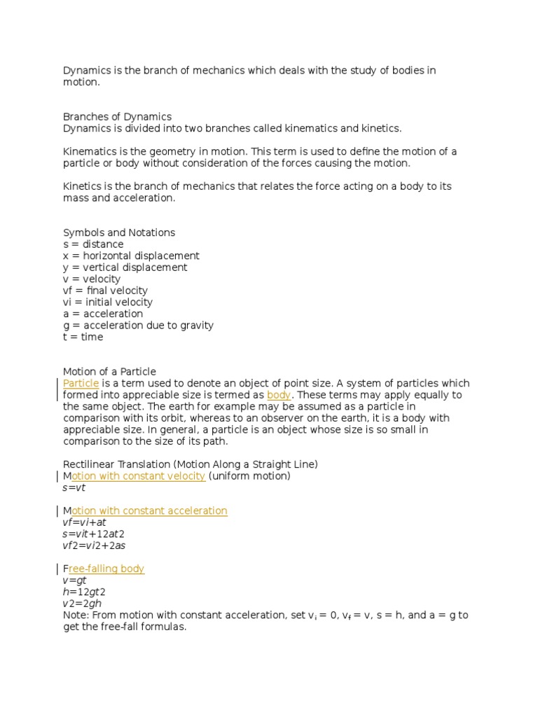 Dynamics Pdf Acceleration Kinematics