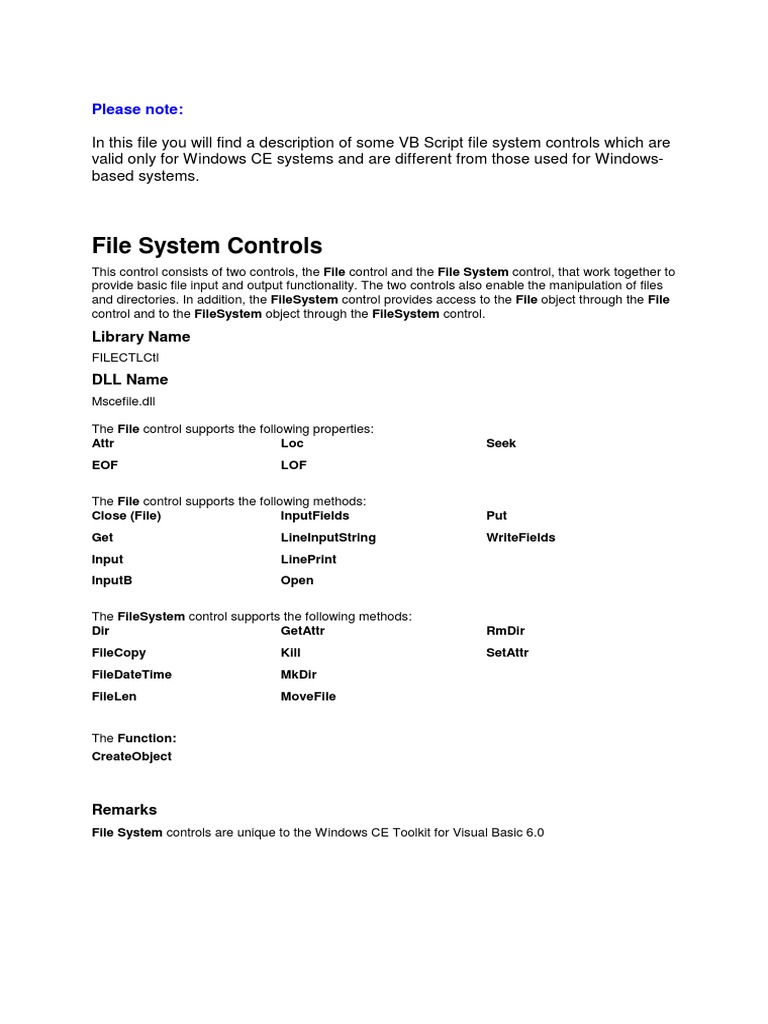 VB Script Wince File System Controls | PDF | File System | Variable ...