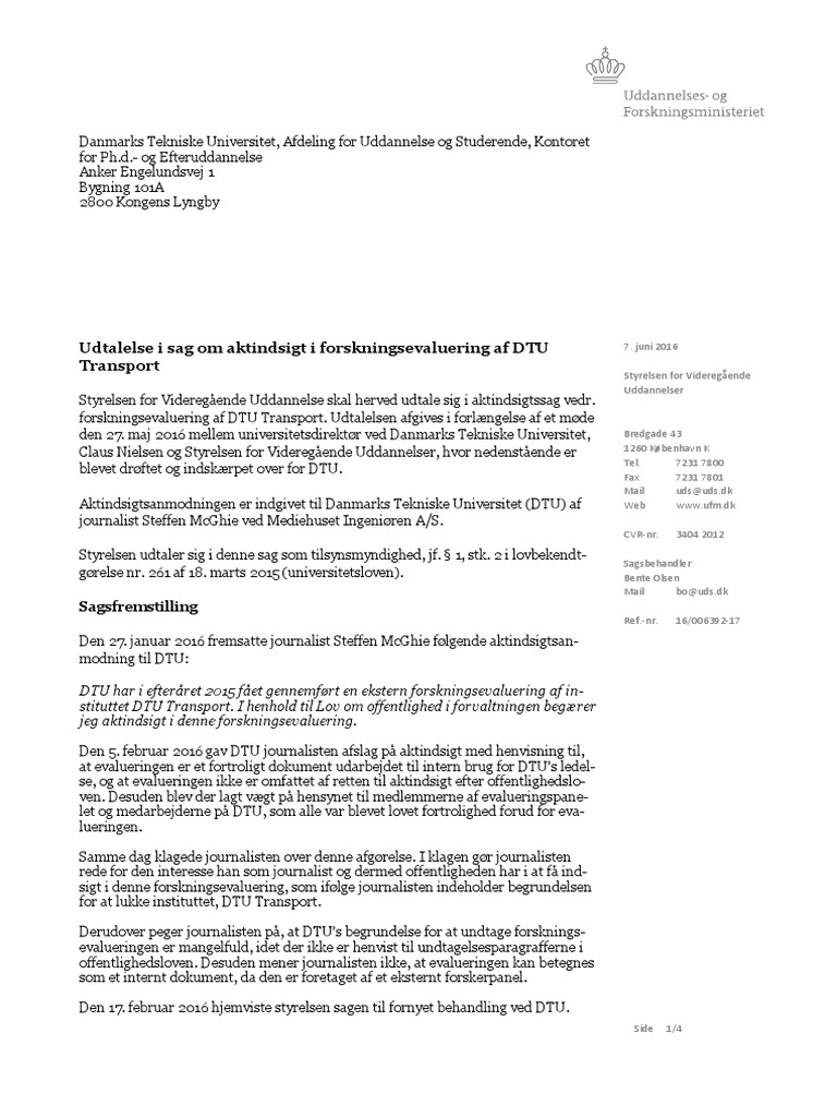 Styrelsen For Videregående Uddannelser: Afgørelse Om Klagesag | PDF