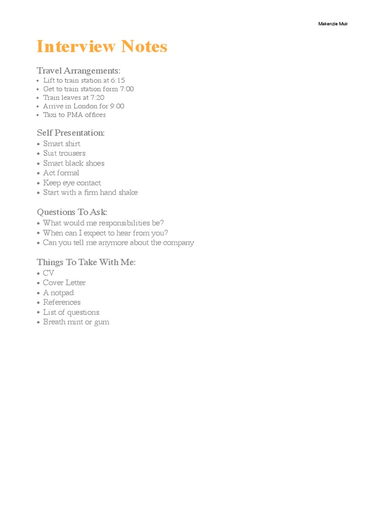 Interview Notes | PDF