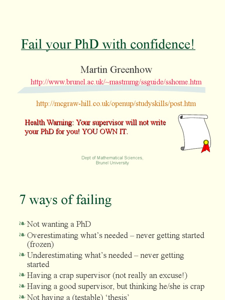 Fail Your PHD With Confidence!: Martin Greenhow | PDF | Thesis ...