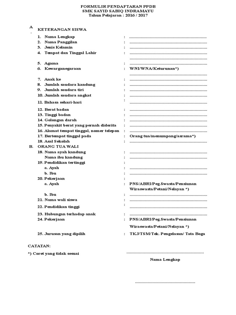 Formulir Pendaftaran Siswa Baru | PDF