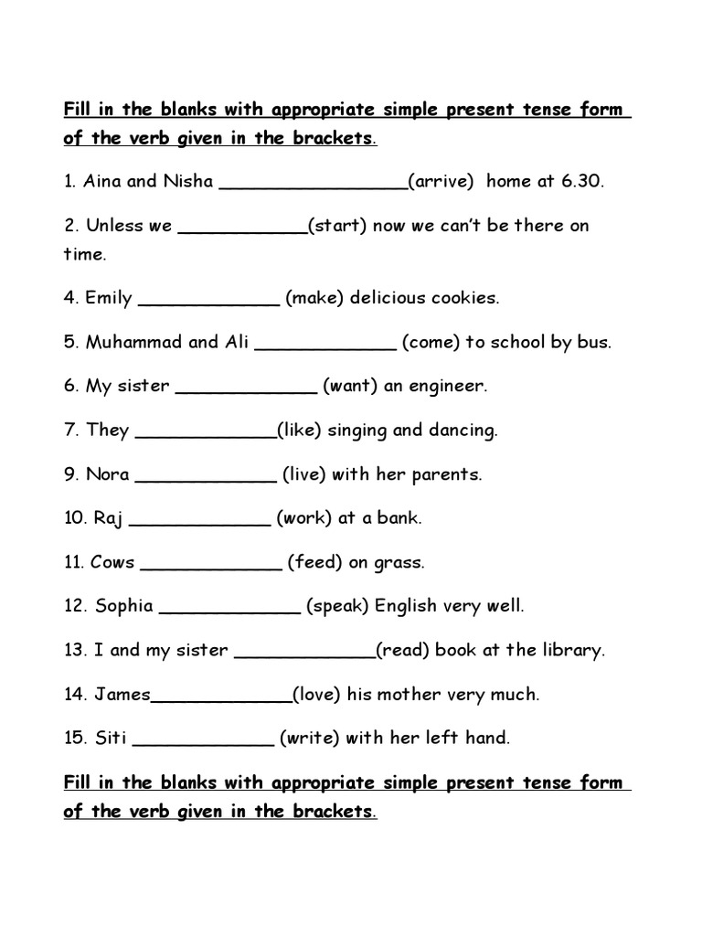 Fill in The Blanks With Appropriate Simple Present Tense Form of The Verb Given in The Brackets ...