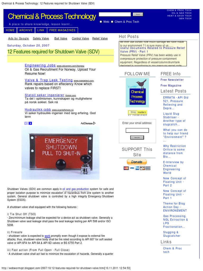 Chemical & Process Technology - 12 Features Required For Shutdown Valve ...