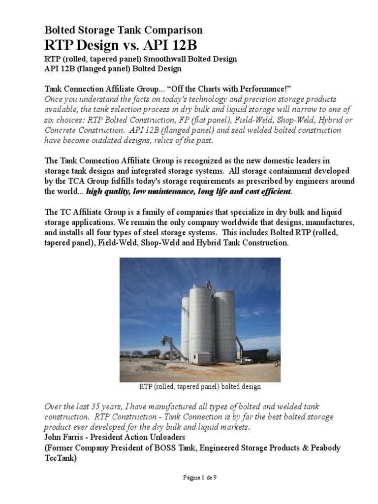 Bolted Storage Tank Comparison | PDF | Petroleum | Tanks