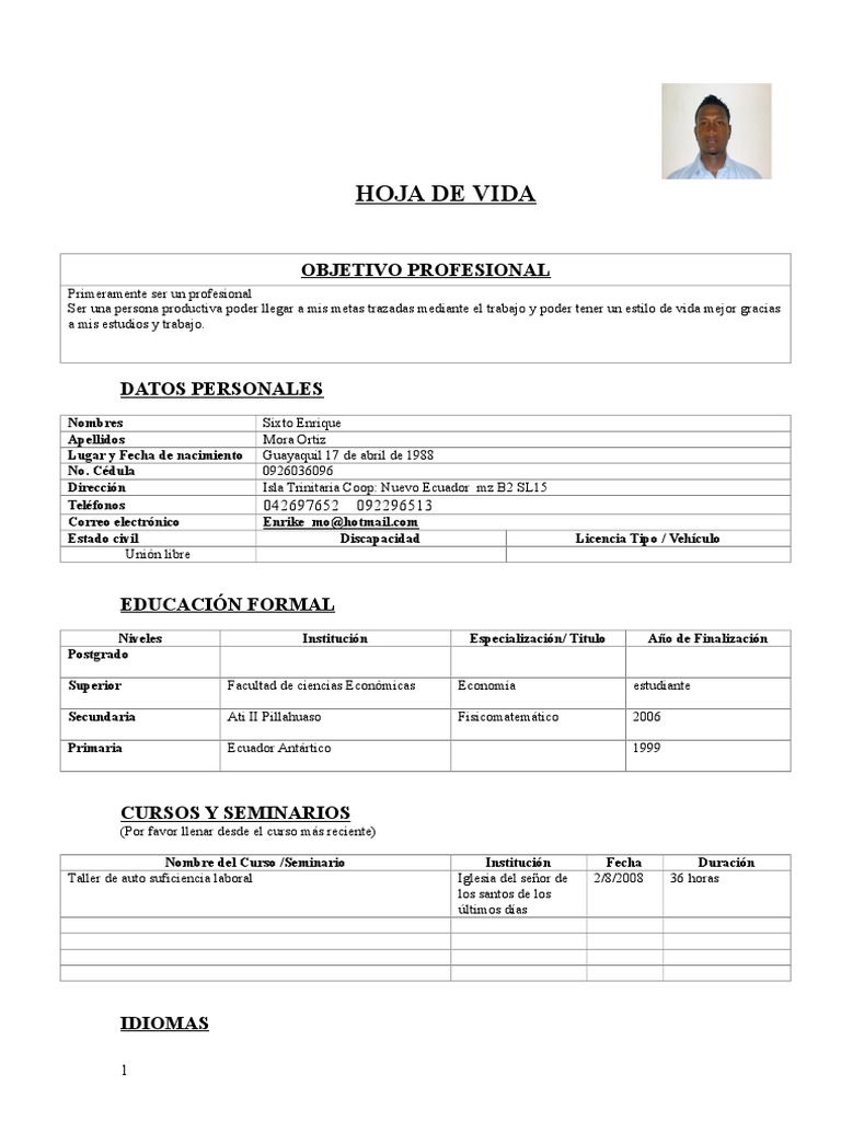 Formato Hoja De Vida Red Socio Empleo 1 Pdf