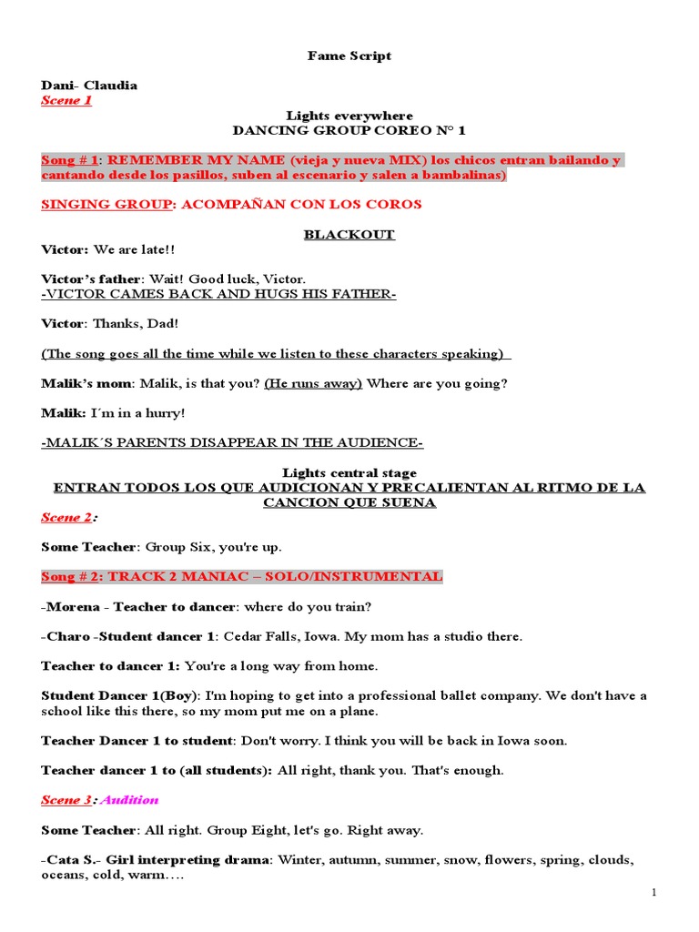 Fame Script | PDF | Performing Arts | Leisure