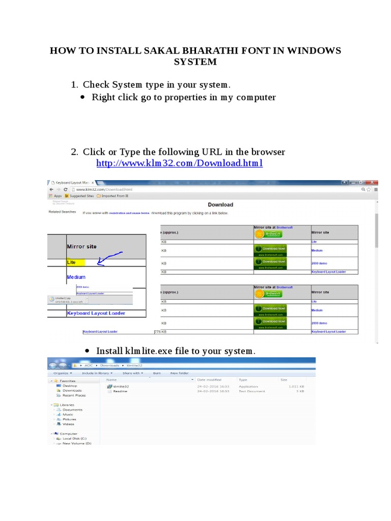 HOW TO INSTALL SAKAL BHARATHI FONT IN WINDOWS SYSTEM (1) .Odt | PDF