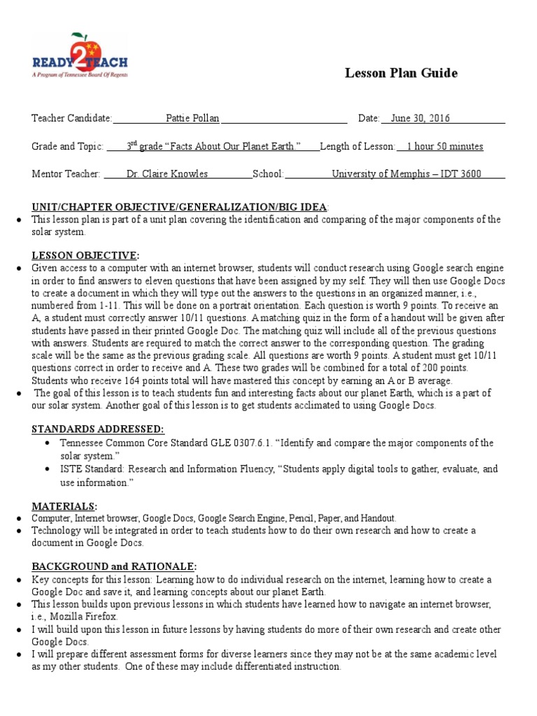 2nd Lesson Plan Pattie Pollan | PDF | Differentiated Instruction ...