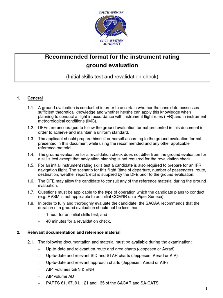 Recommended Format For Instrument Rating Ground Evaluation | PDF ...