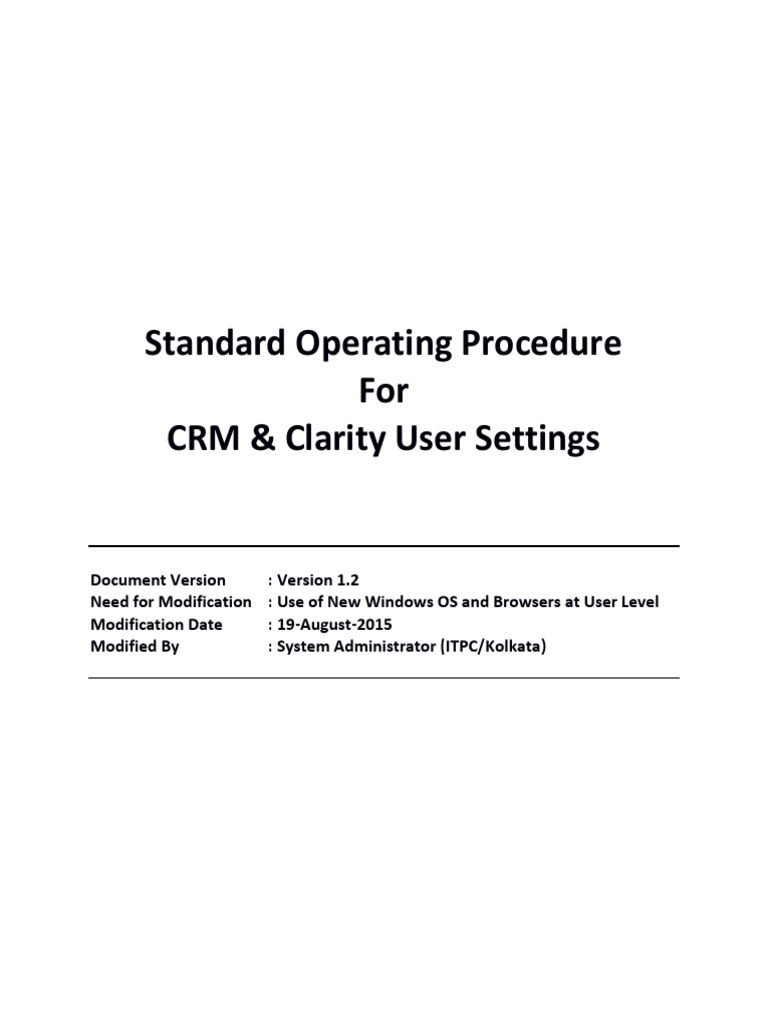01 SOP For CRM Clarity User Side System Settings PDF | PDF | Internet ...